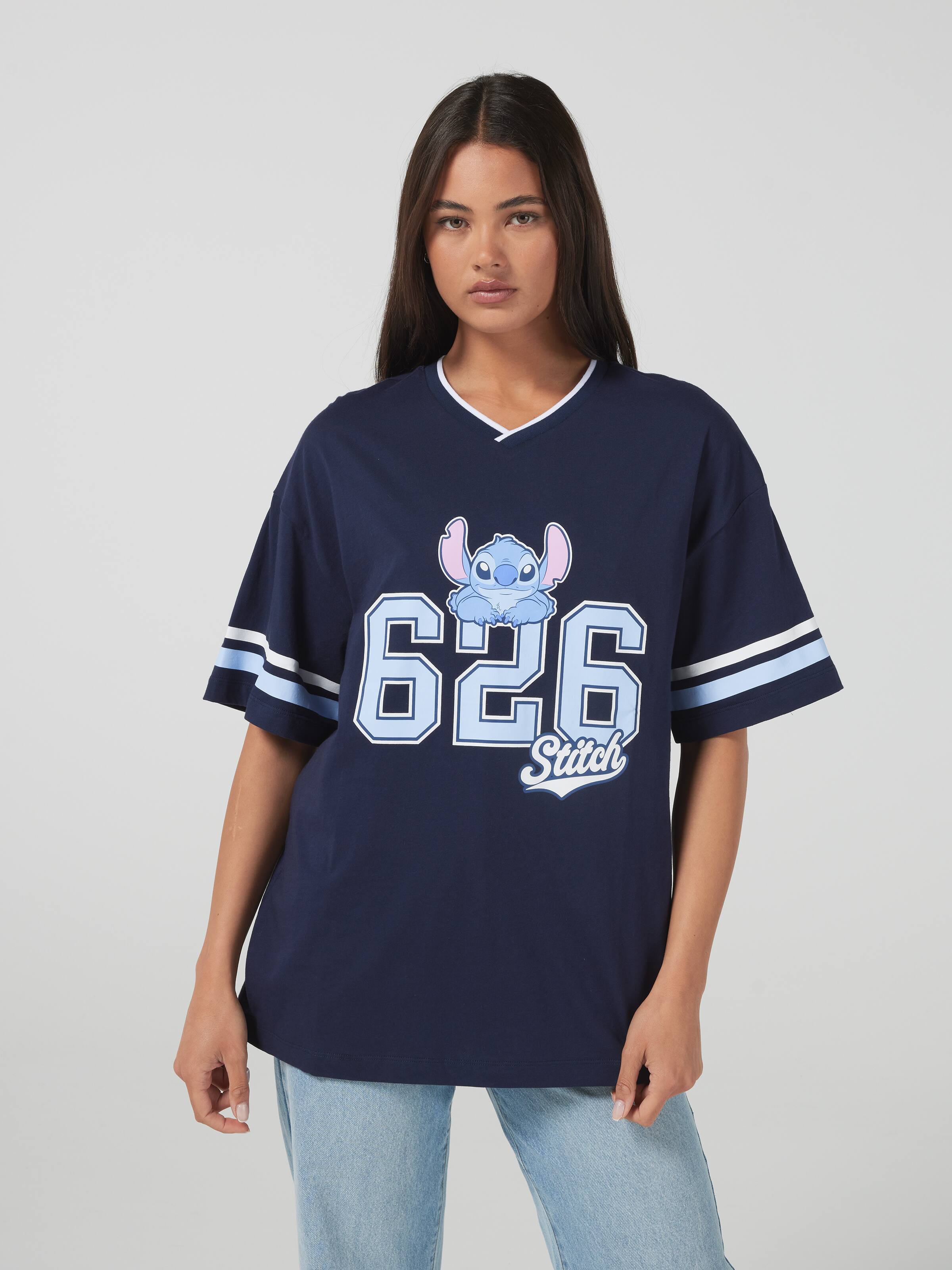 Lilo & Stitch 626 V Neck Oversized Tee Navy - Jay Jays Online