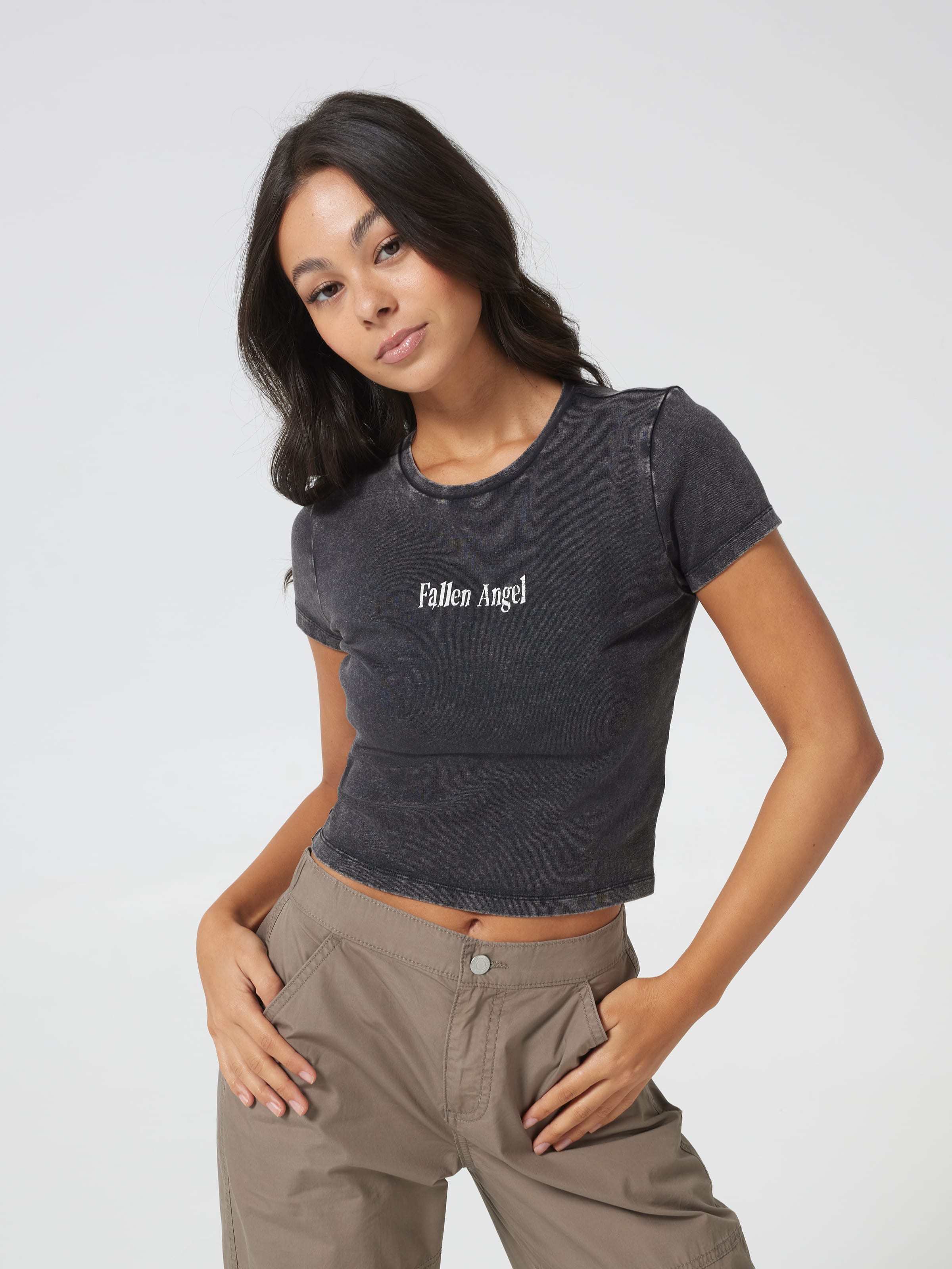 Fallen Angel Front & Back Baby Tee Black Acid - Jay Jays Online