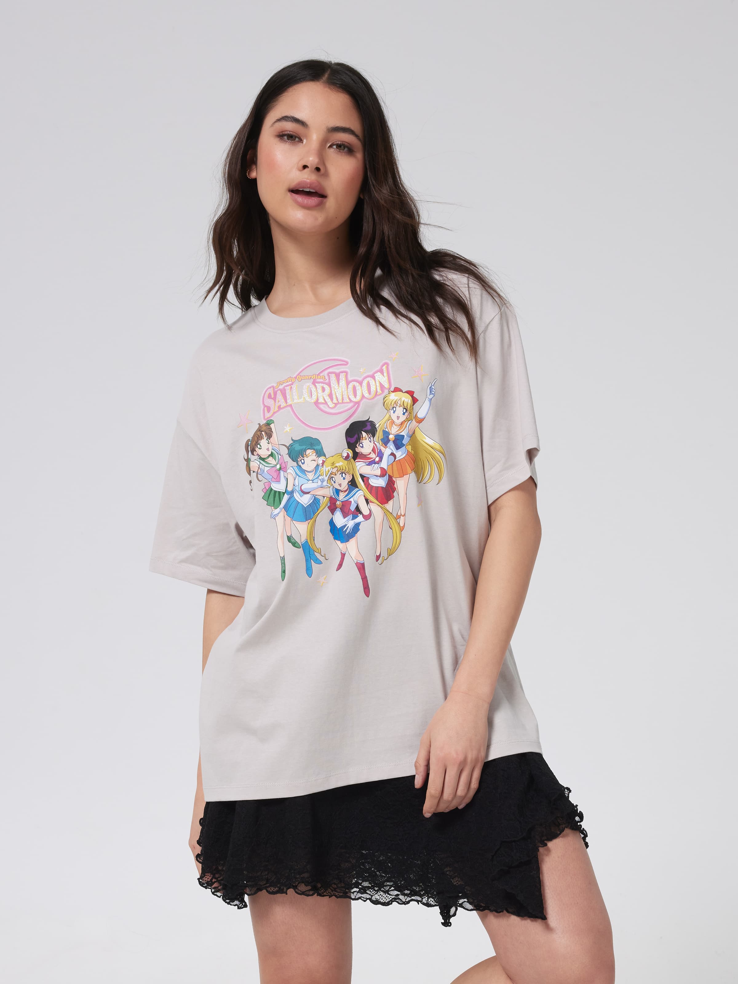 Sailor Moon Glitter Logo Oversized Tee Neutral - Jay Jays Online