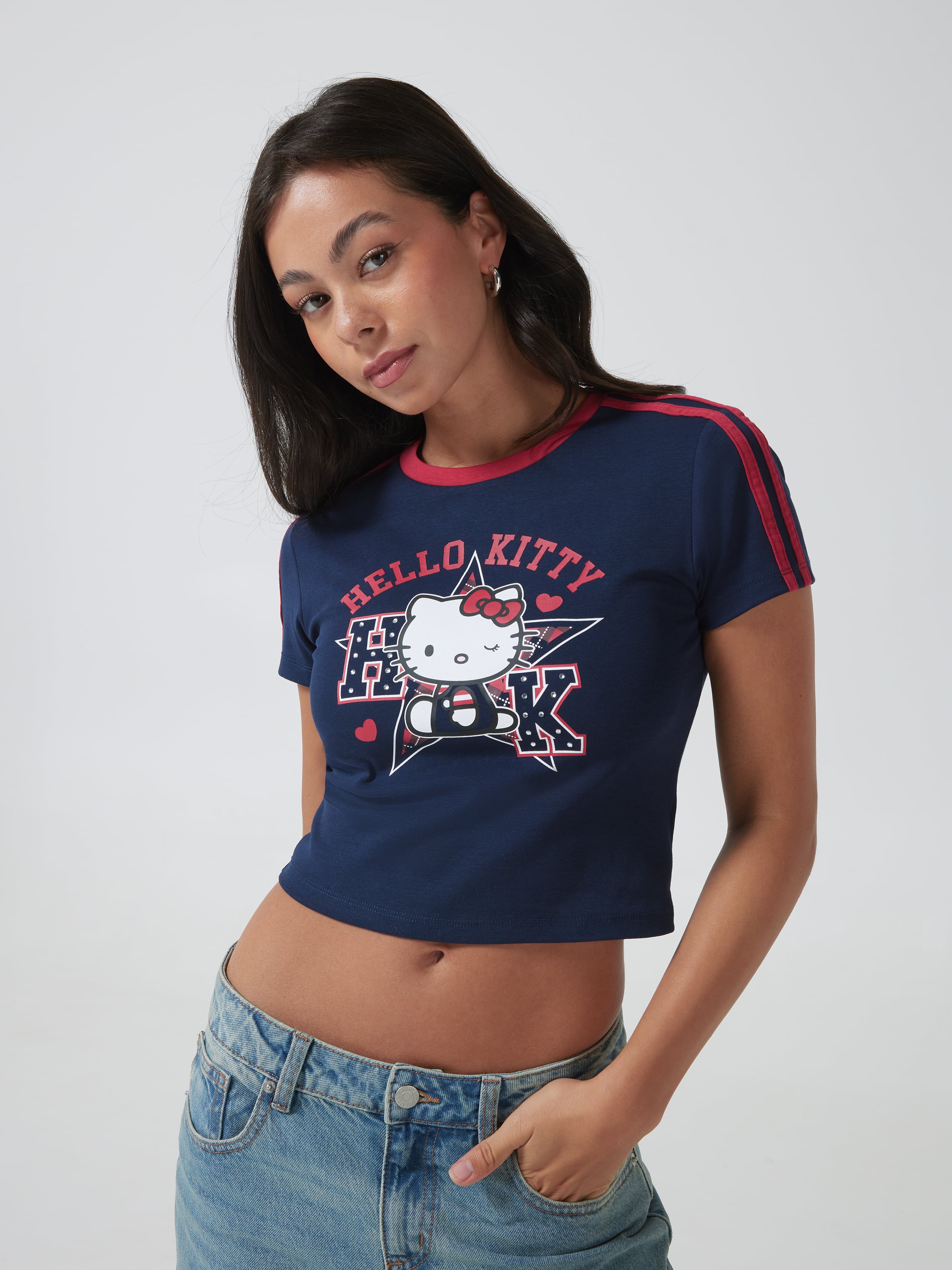 Hello Kitty Stars Taped Baby Tee Navy - Jay Jays Online