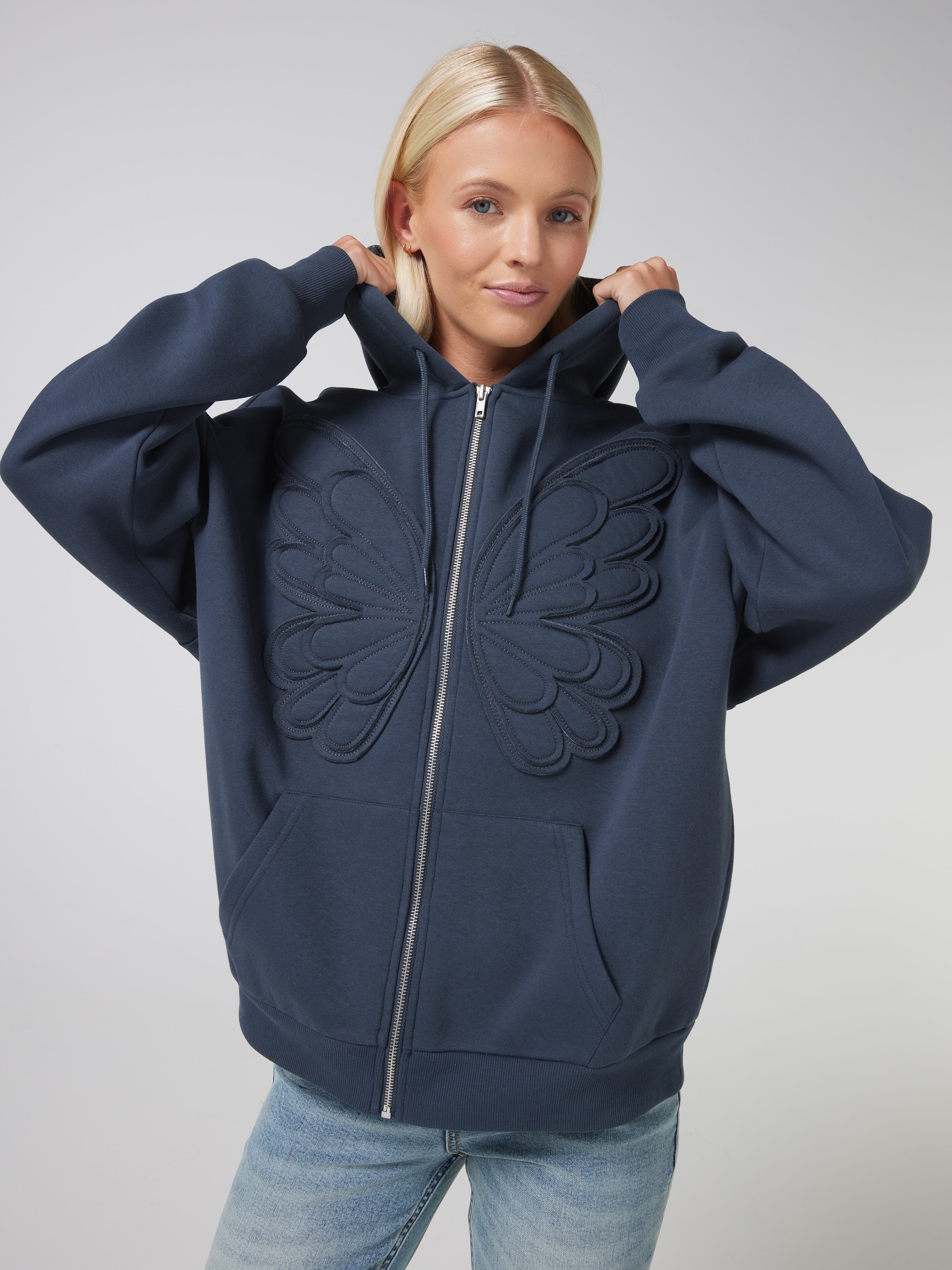 Butterfly Applique Zip Thru Hoodie Midnight Blue - Jay Jays Online