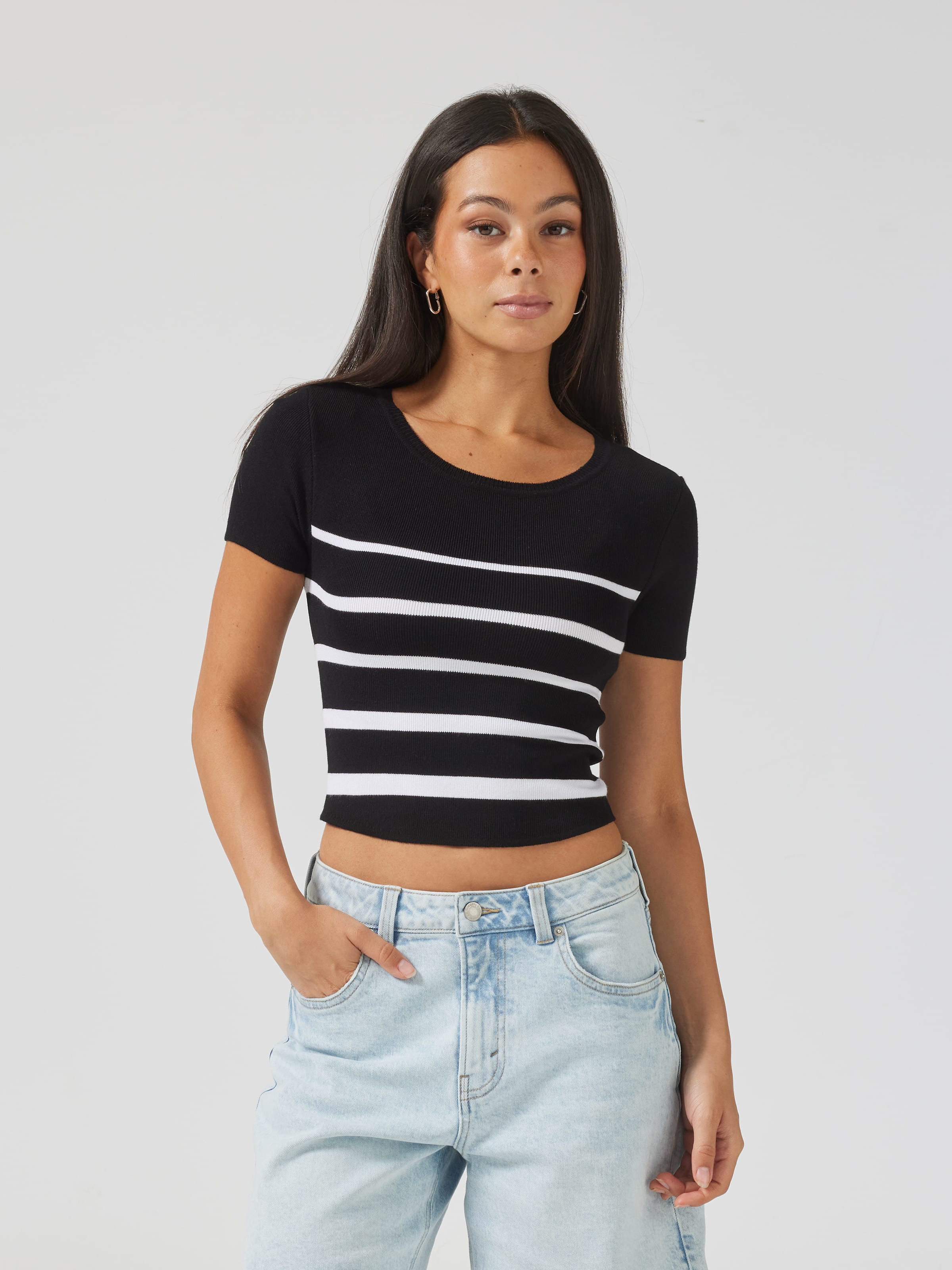 Aubury Short Sleeve Stripe Knit Top Black Stripe - Jay Jays Online