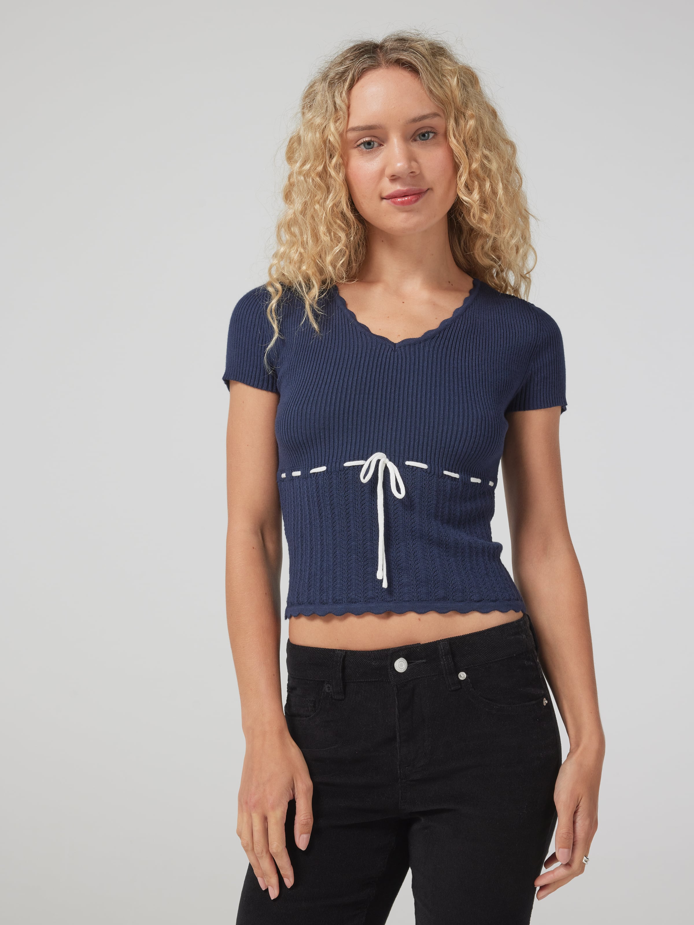 Cassandra Tie Top Navy Cream - Jay Jays Online