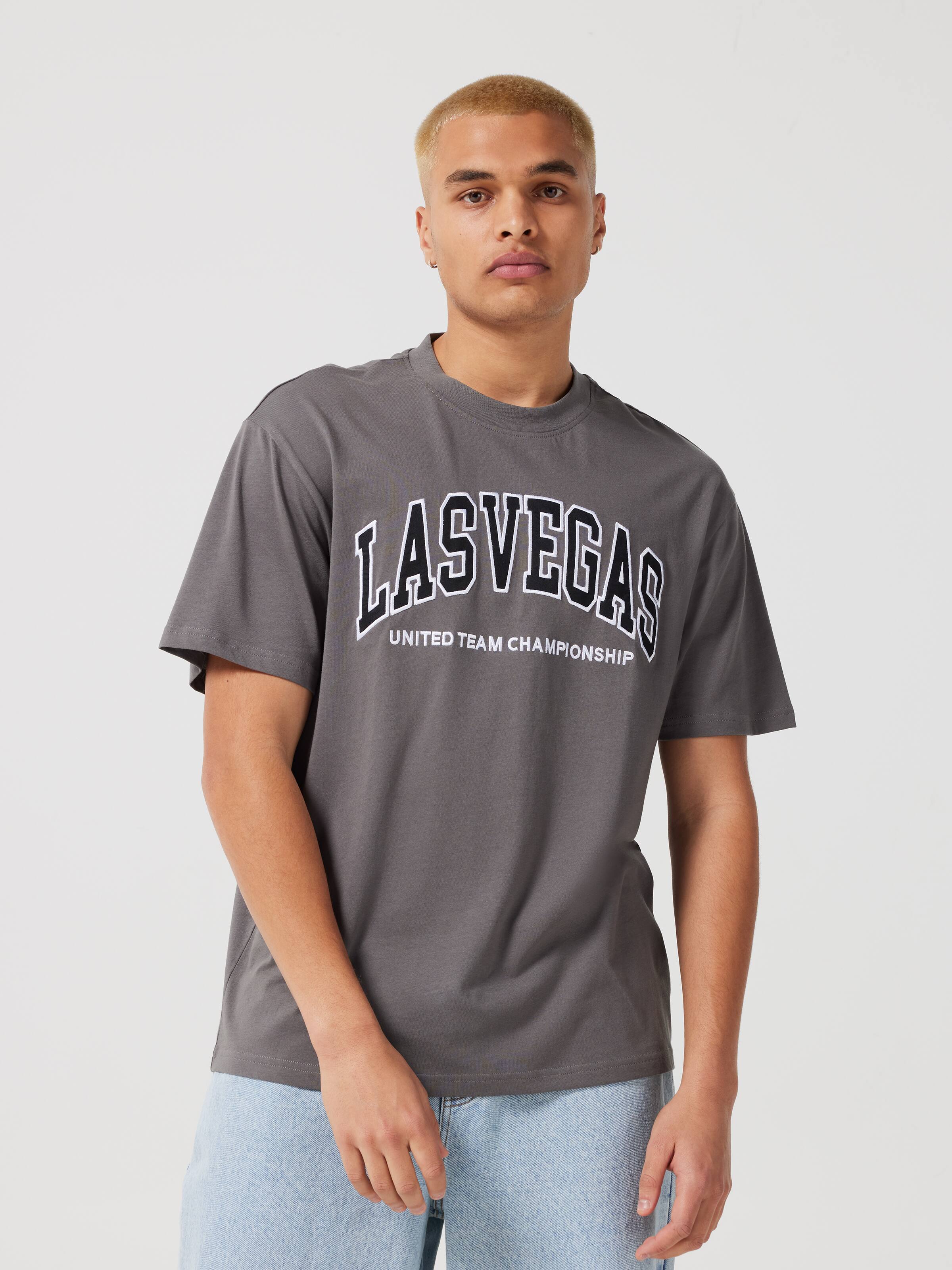 Embroidered Vegas Relaxed Short Sleeve Tee Smoke - Jay Jays Online