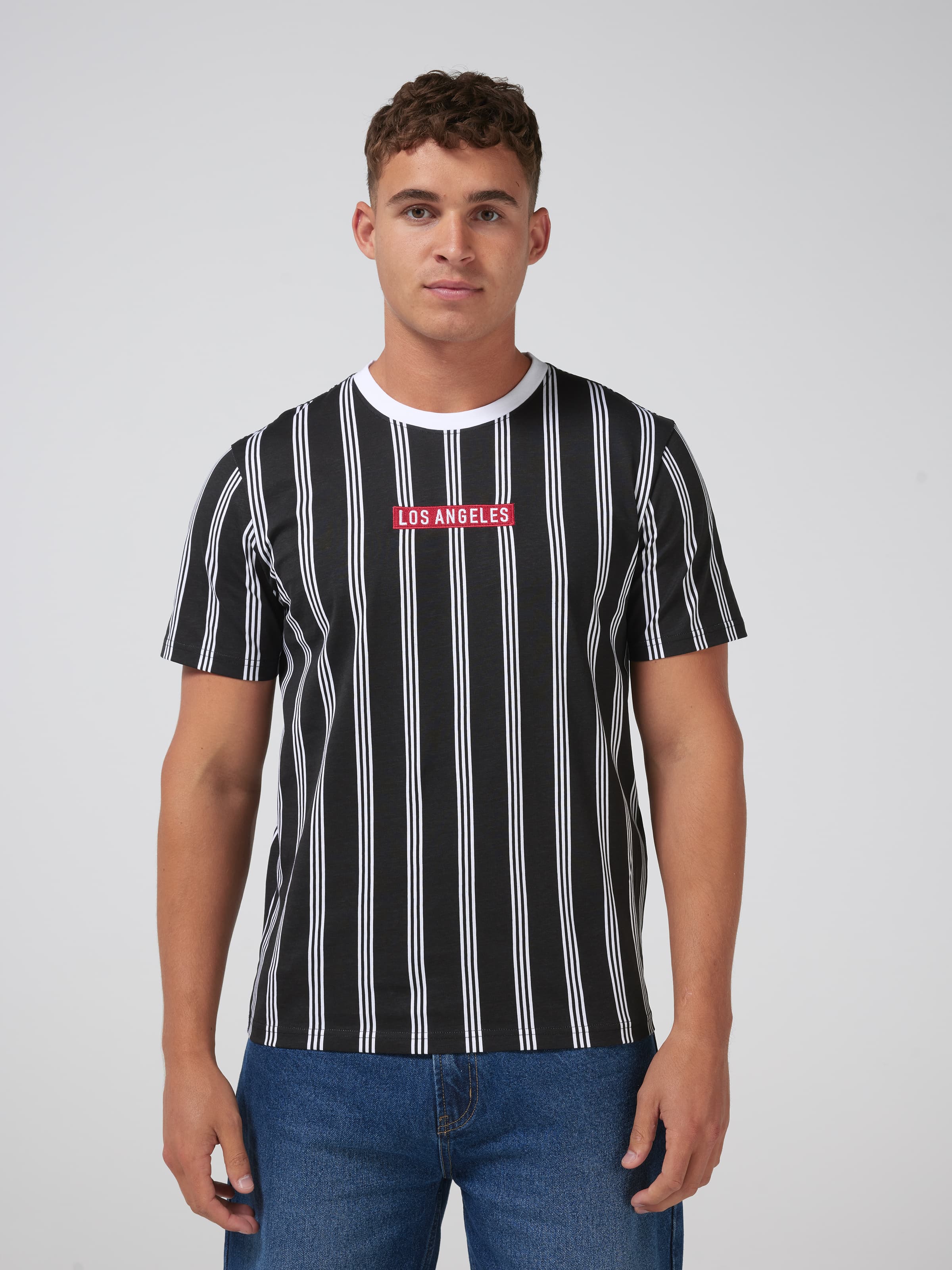 Vertical Stripe Short Sleeve Tee Black White - Jay Jays Online