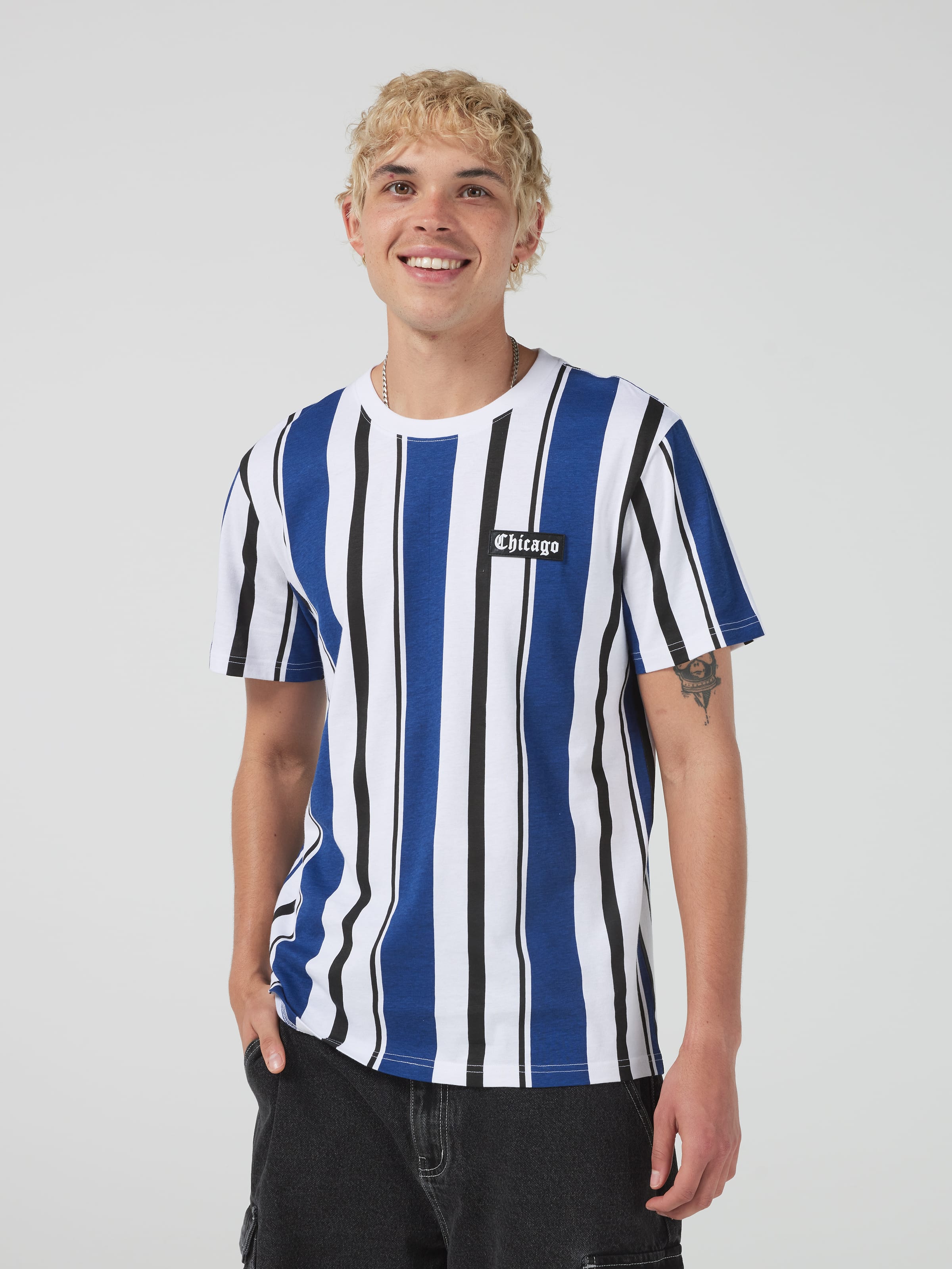 Vertical Stripe Chicago Short Sleeve Tee Blueberry White - Jay Jays Online